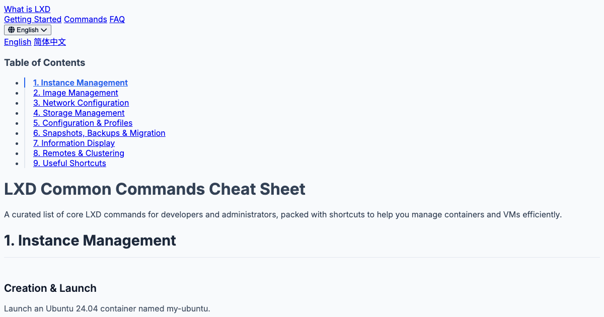 LXD Common Commands Cheat Sheet